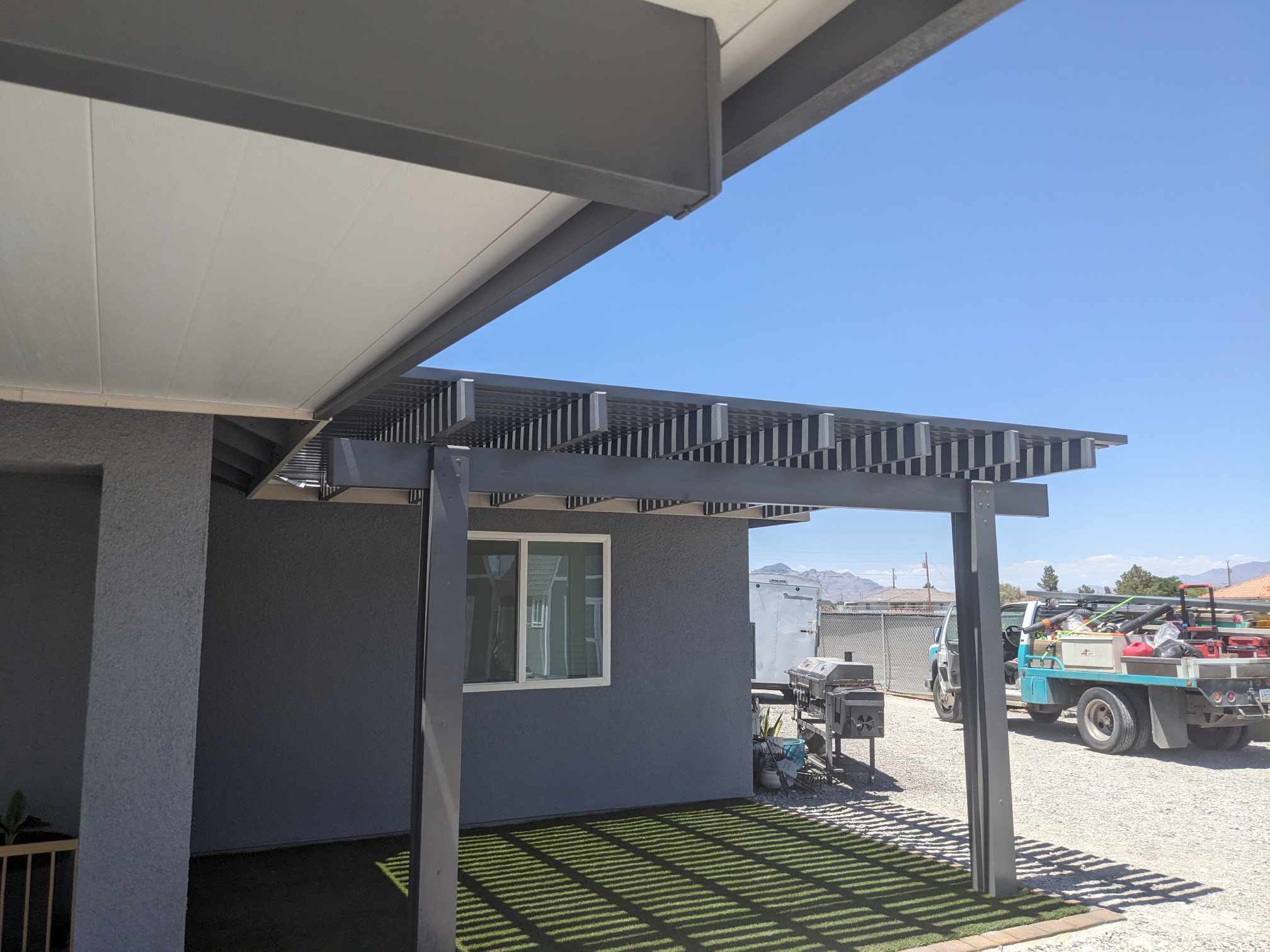 White and Slate Lattice and Insulated Patio Cover Combo